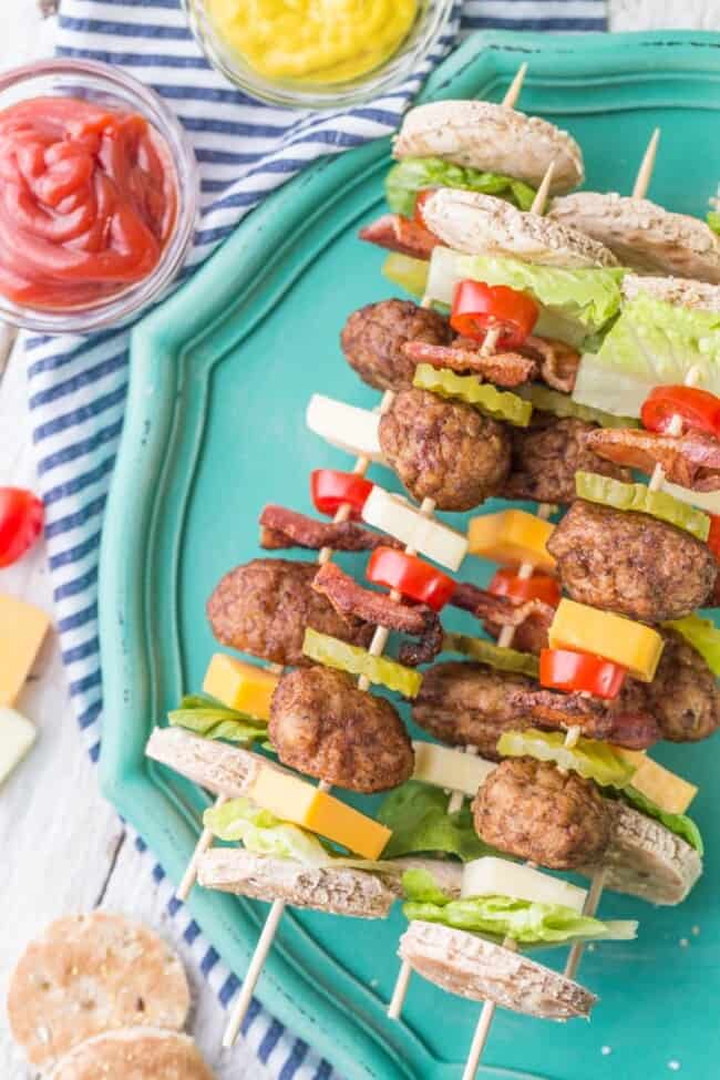 Mini Bacon Cheeseburger Shish Kebab Recipe - The Cookie Rookie®