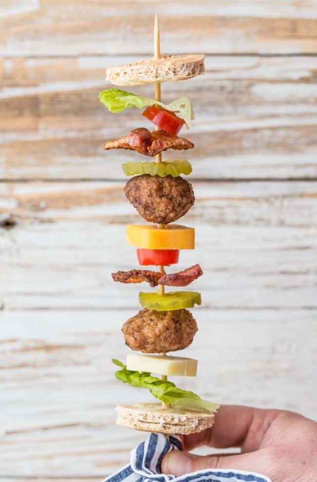 Mini Bacon Cheeseburger Shish Kebab Recipe - The Cookie Rookie®