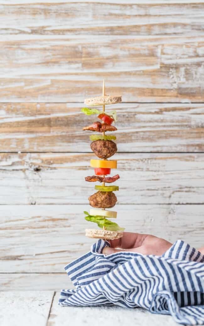 Mini Bacon Cheeseburger Shish Kebab Recipe - The Cookie Rookie®