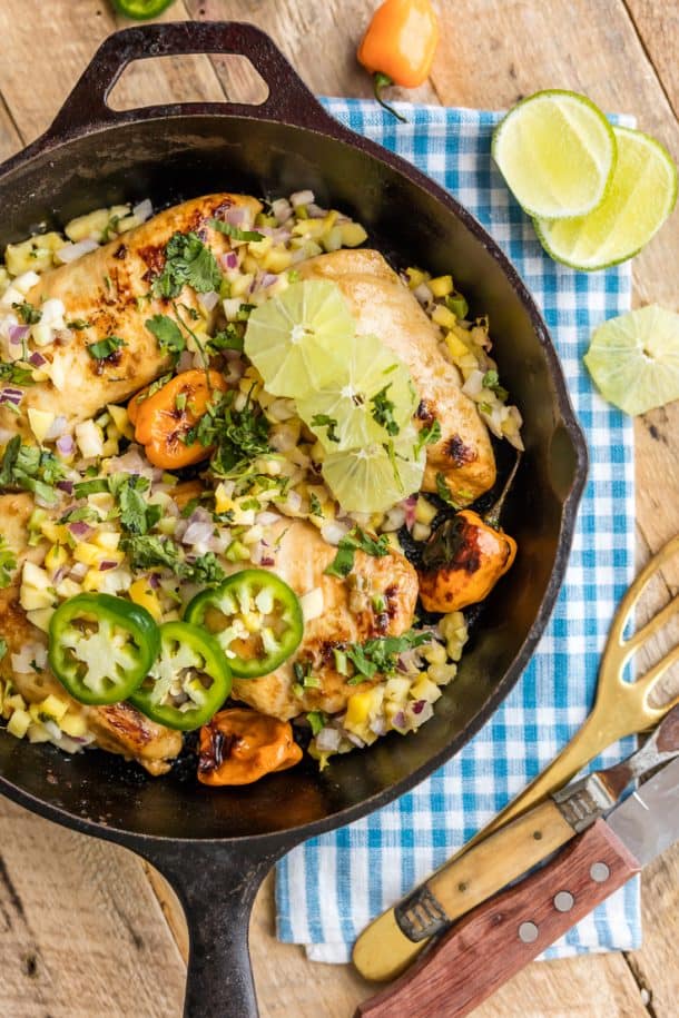 Skinny One Pan Caribbean Jerk Chicken Recipe (with Mango Salsa) Recipe ...