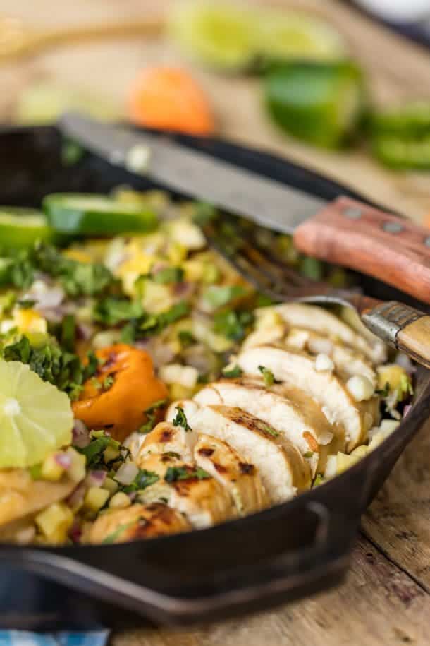 Skinny One Pan Caribbean Jerk Chicken Recipe (with Mango Salsa) Recipe ...