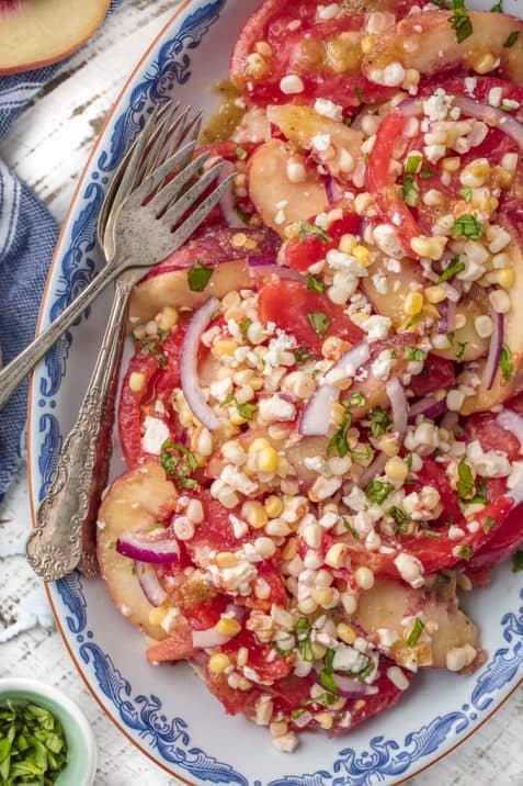Peach Corn Tomato Salad with Spicy Honey Vinaigrette Recipe - The ...
