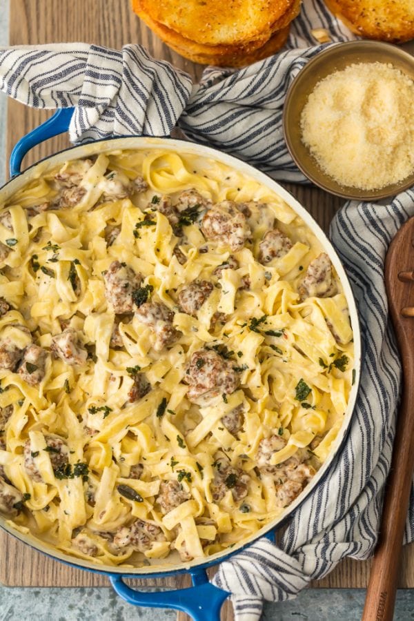 Sausage Alfredo - Italian Sausage Pasta Recipe - Fettuccine Alfredo