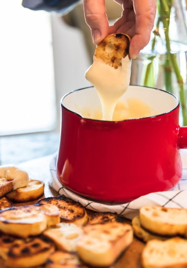 Easy Cheese Fondue with Grilled Bread (Only 3 Ingredients!)