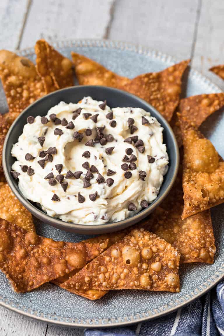 Chocolate Chip Cannoli Dip with Wonton Chips Recipe - The Cookie Rookie®